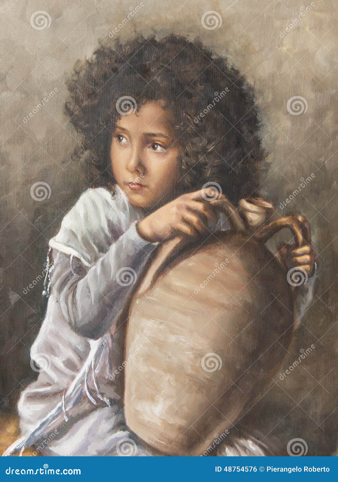 Painting of a Girl with a Pitcher Stock Illustration - Illustration of ...