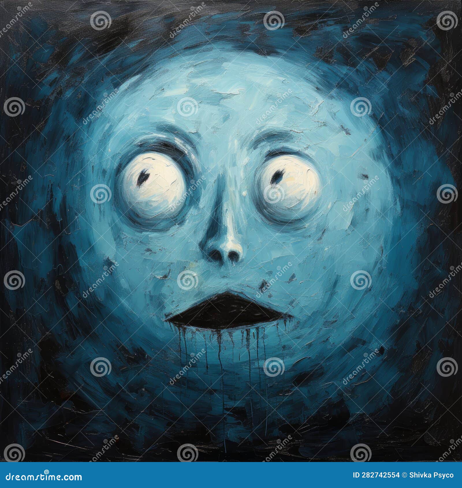 A Painting of Glowing Moon with a Strange Face Stock Illustration ...