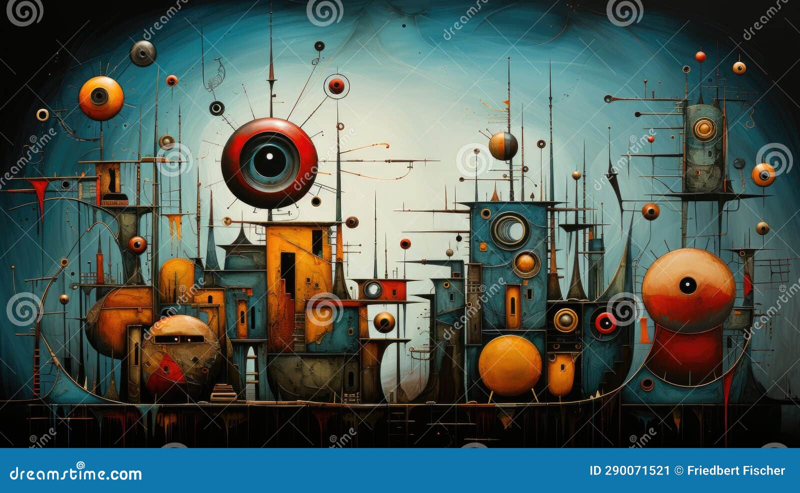 A Painting of a Group of Strange Looking Objects. Stock Image - Image ...