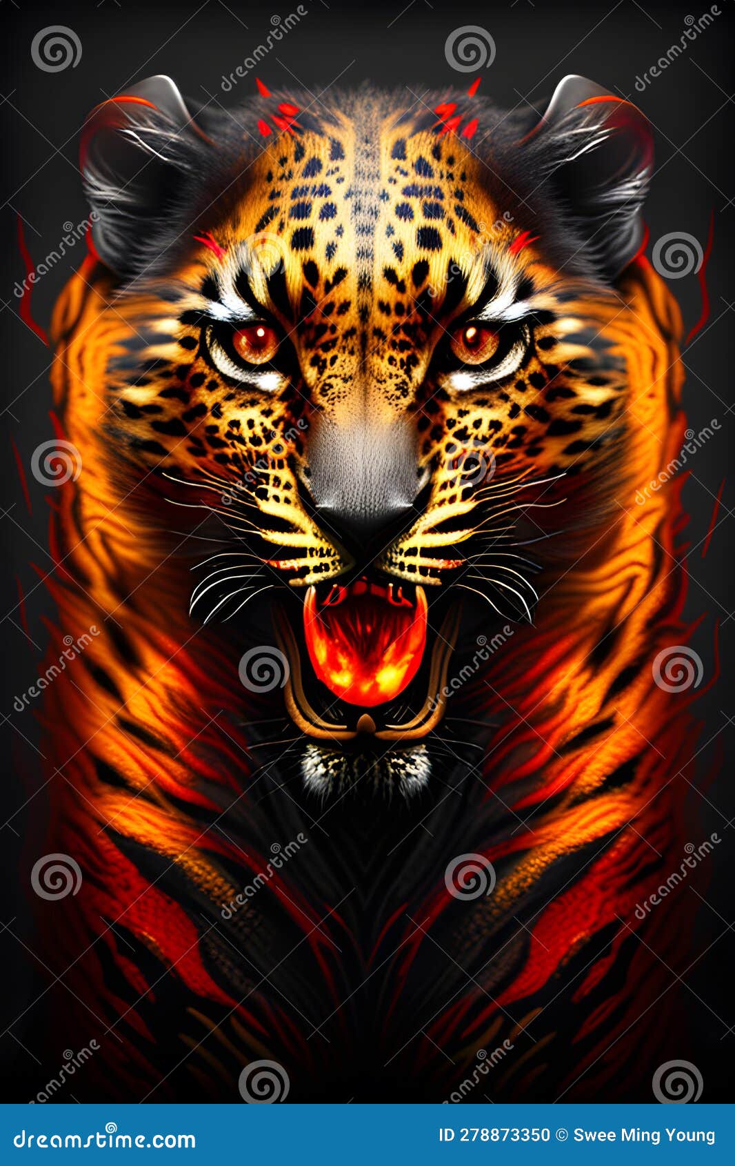 A Painting Headshot Image of the Ferocious Animals with Fiery Eyes ...