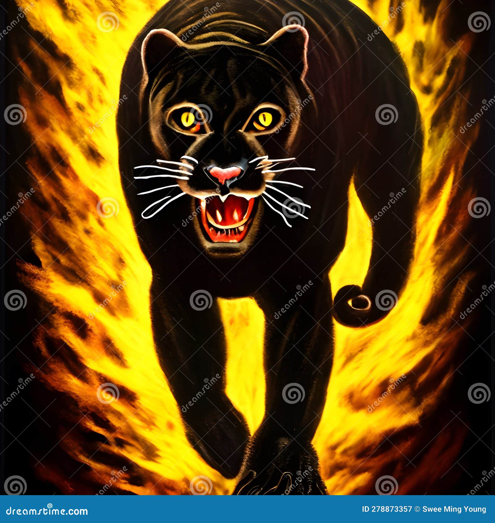 A Painting Headshot Image of the Ferocious Animals with Fiery Eyes ...