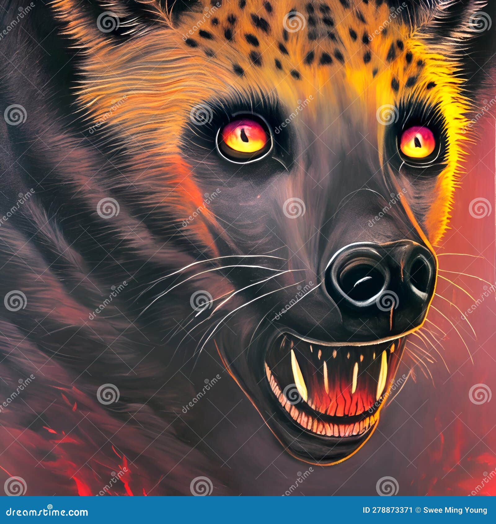 A Painting Headshot Image of the Ferocious Animals with Fiery Eyes ...