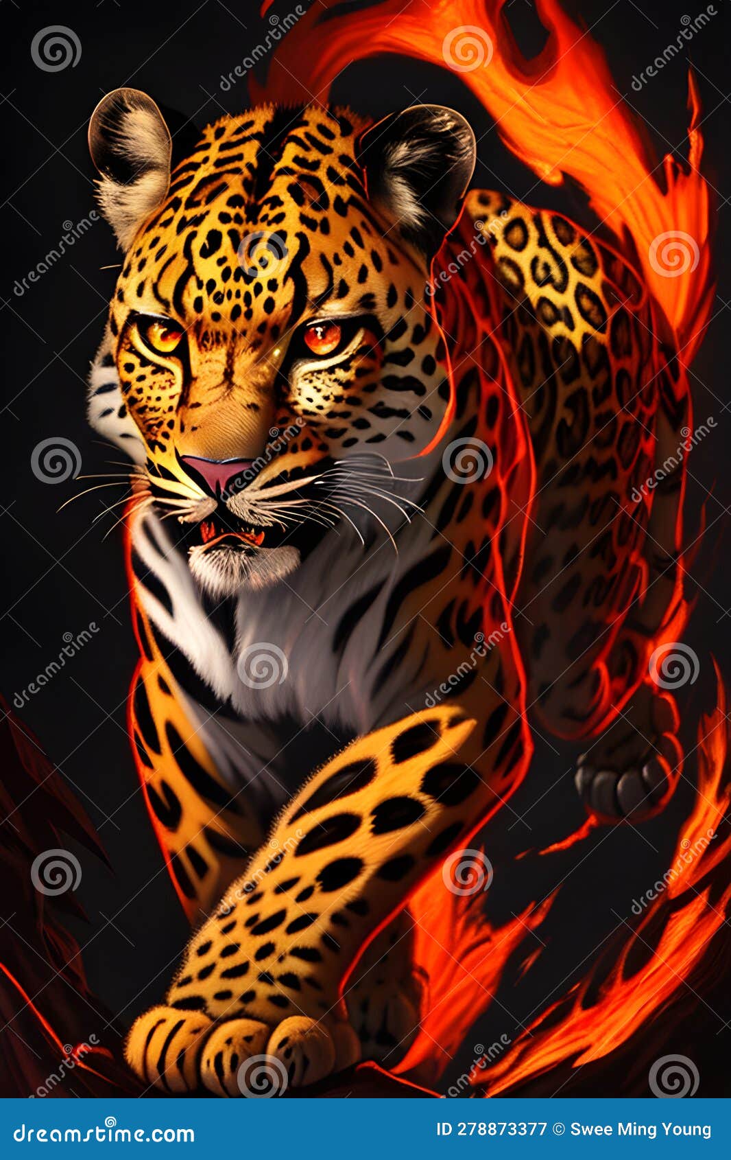 A Painting Headshot Image of the Ferocious Animals with Fiery Eyes ...