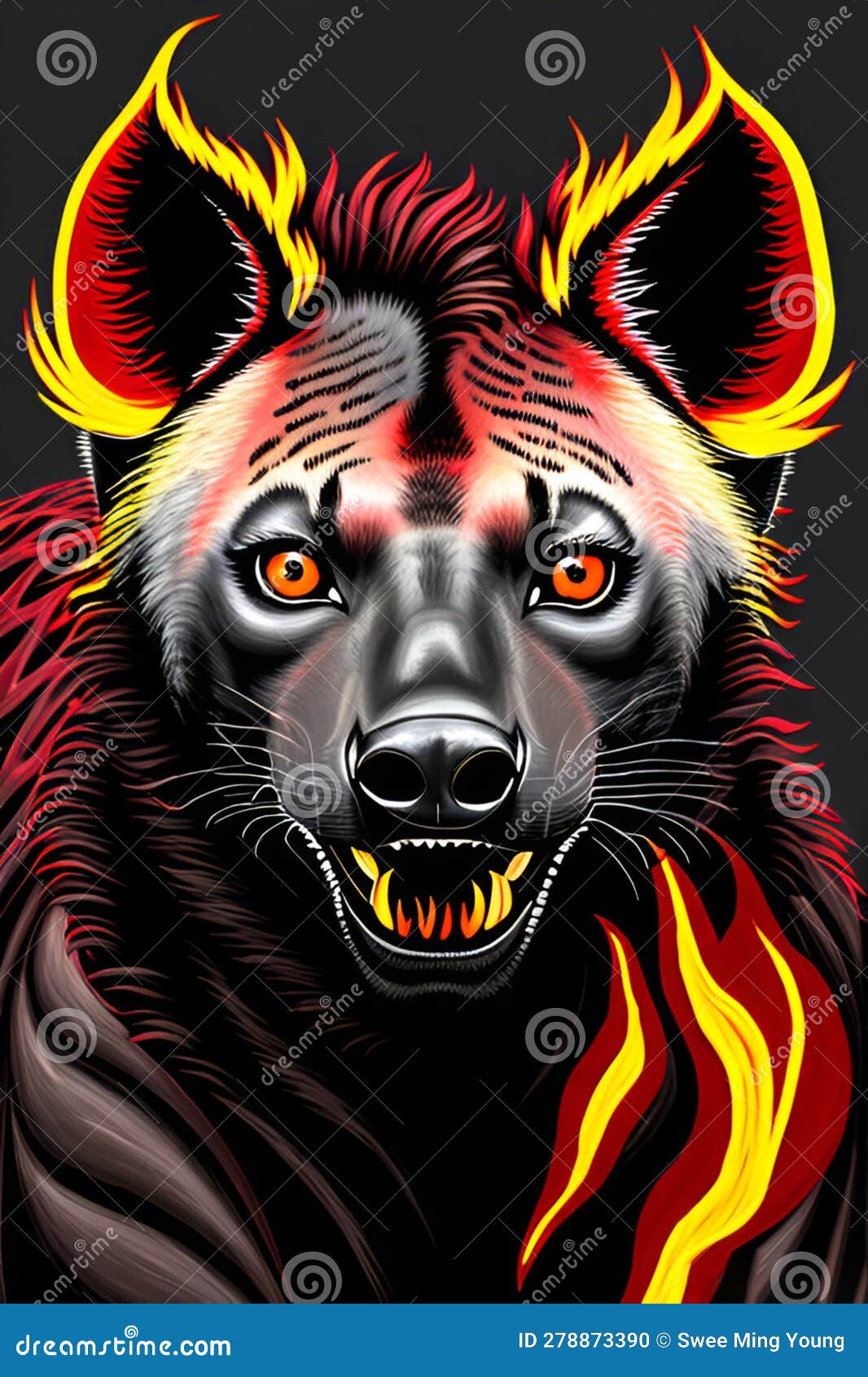 A Painting Headshot Image of the Ferocious Animals with Fiery Eyes ...