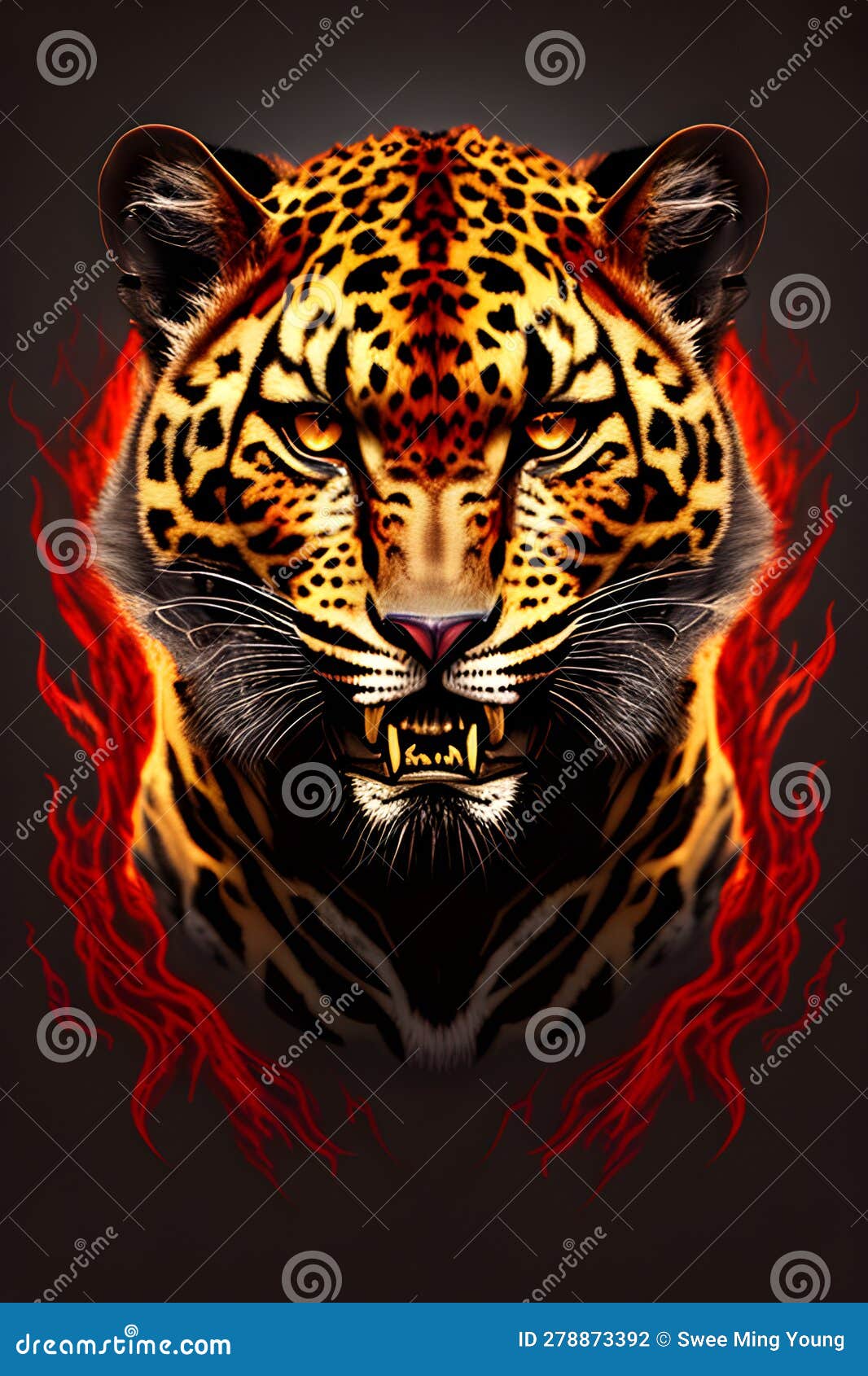 A Painting Headshot Image of the Ferocious Animals with Fiery Eyes ...