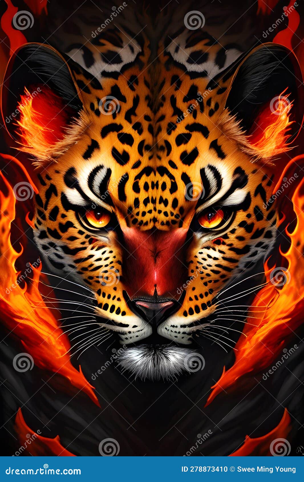 A Painting Headshot Image of the Ferocious Animals with Fiery Eyes ...