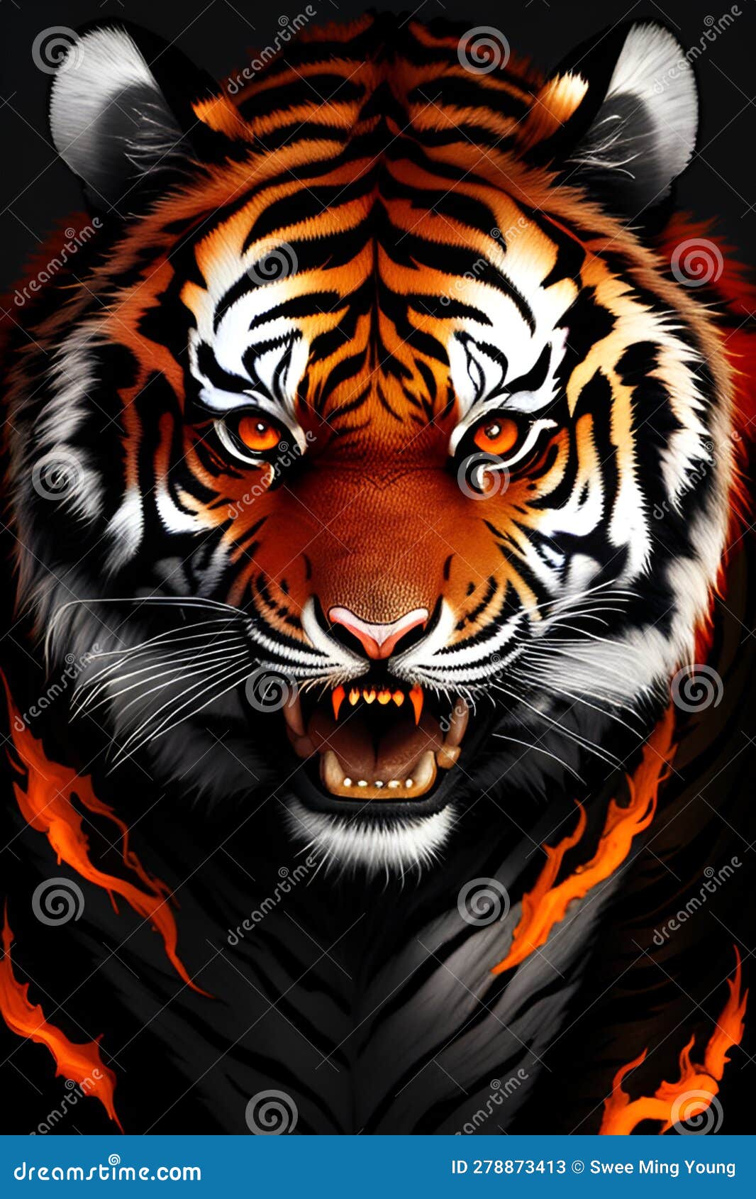 A Painting Headshot Image of the Ferocious Animals with Fiery Eyes ...