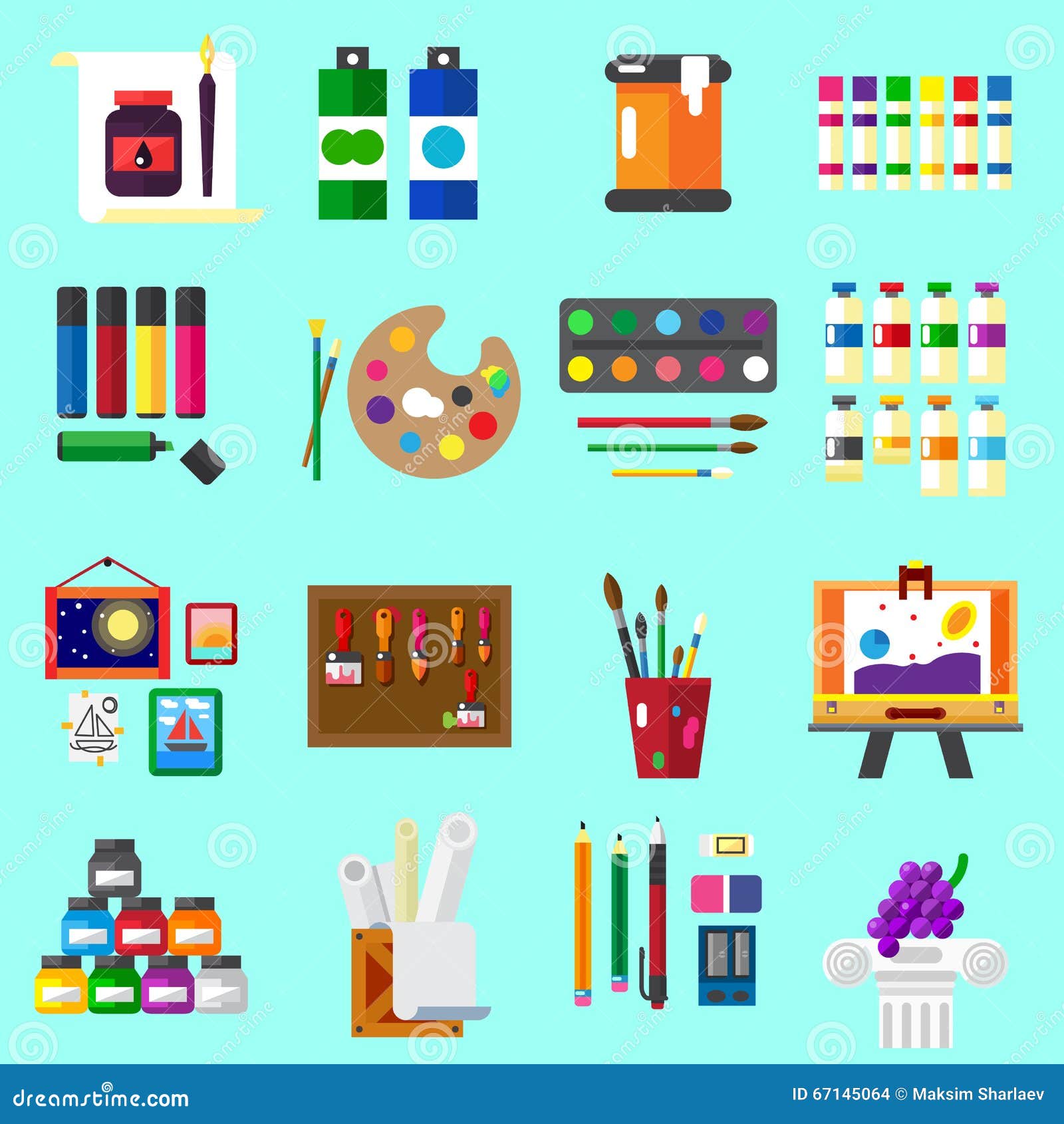 Painting Icons Flat Set of Graphic Arts Stock Vector - Illustration of ...