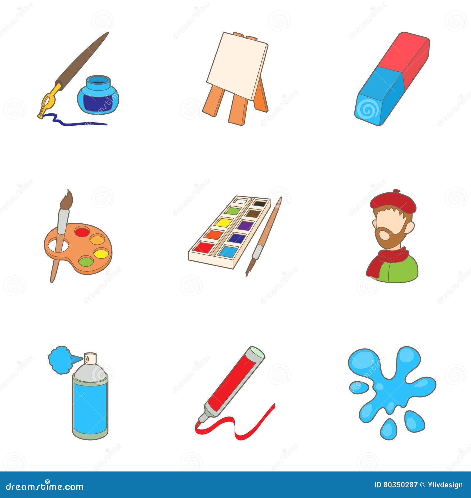 Painting Icons Set, Cartoon Style Stock Vector - Illustration of person ...