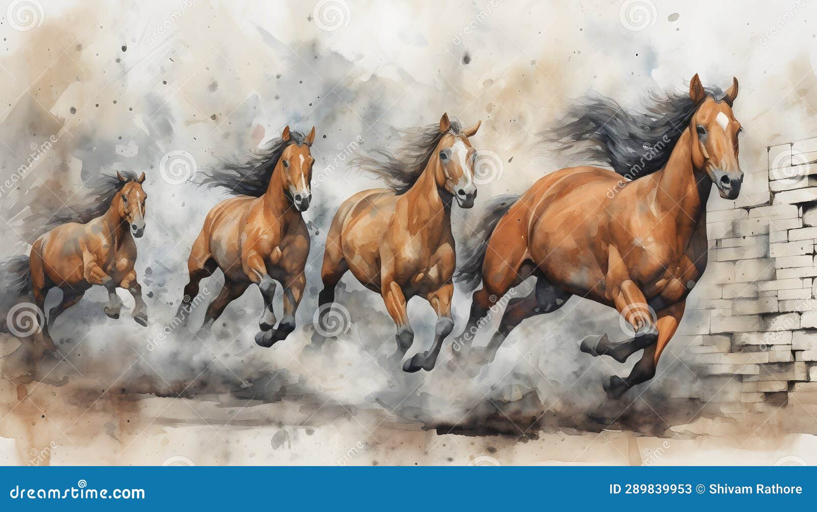 Painting Illustration of Three Horses Running in a Line. AI Generated ...
