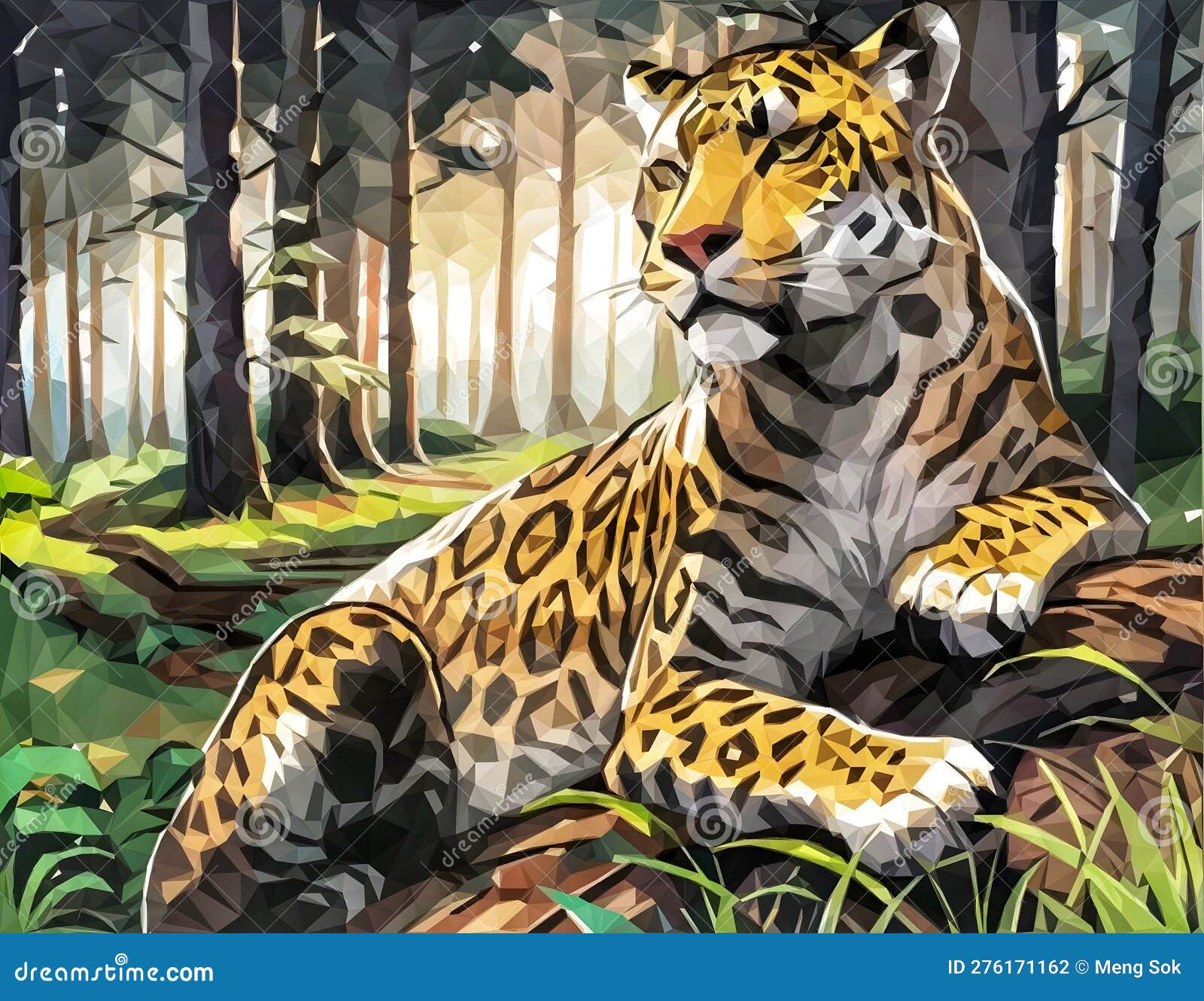 A Painting of a Jaguar Laying on a Log in the Woods. Stock Illustration ...