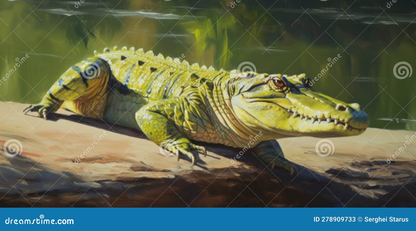 A Painting of a Large Alligator Sitting on a Rock. Generative AI Image ...