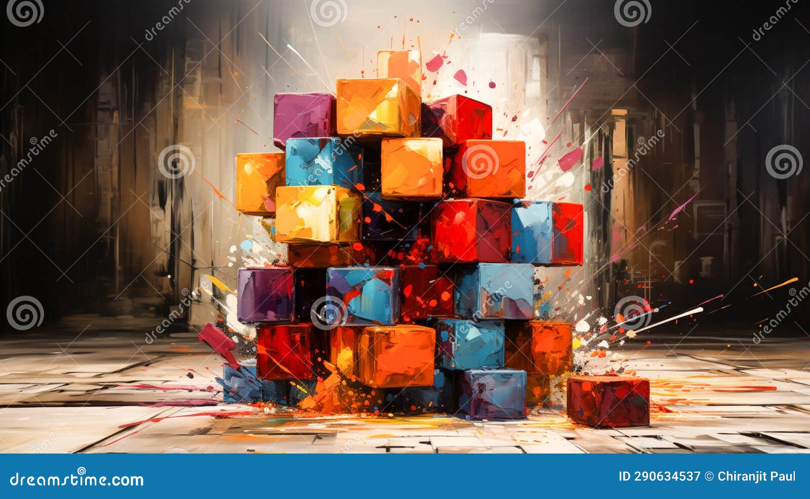 A painting of a large cube stock illustration. Illustration of business ...