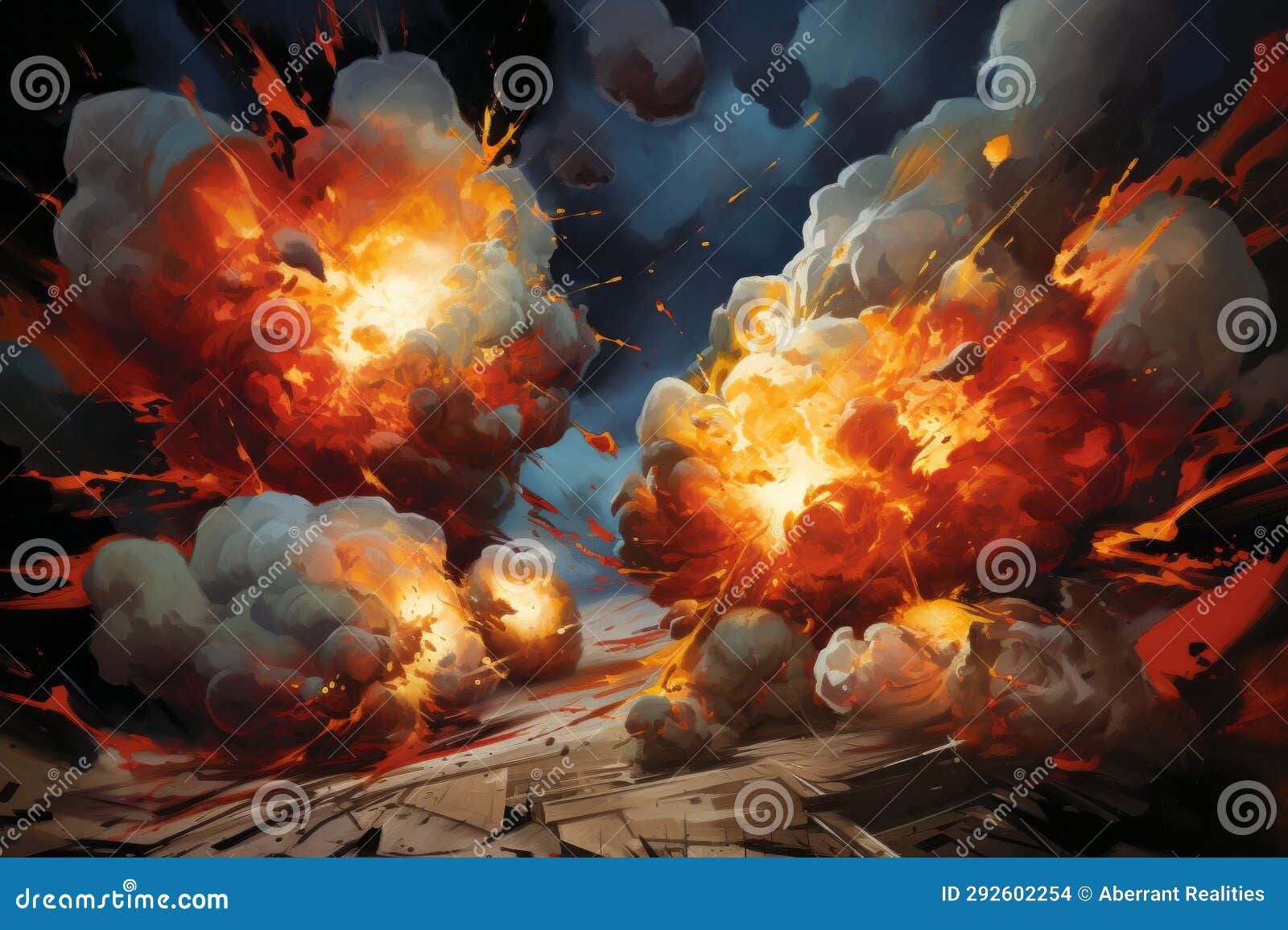 A Large Explosion Erupts At Night, Producing A Massive Cloud Of Fire ...