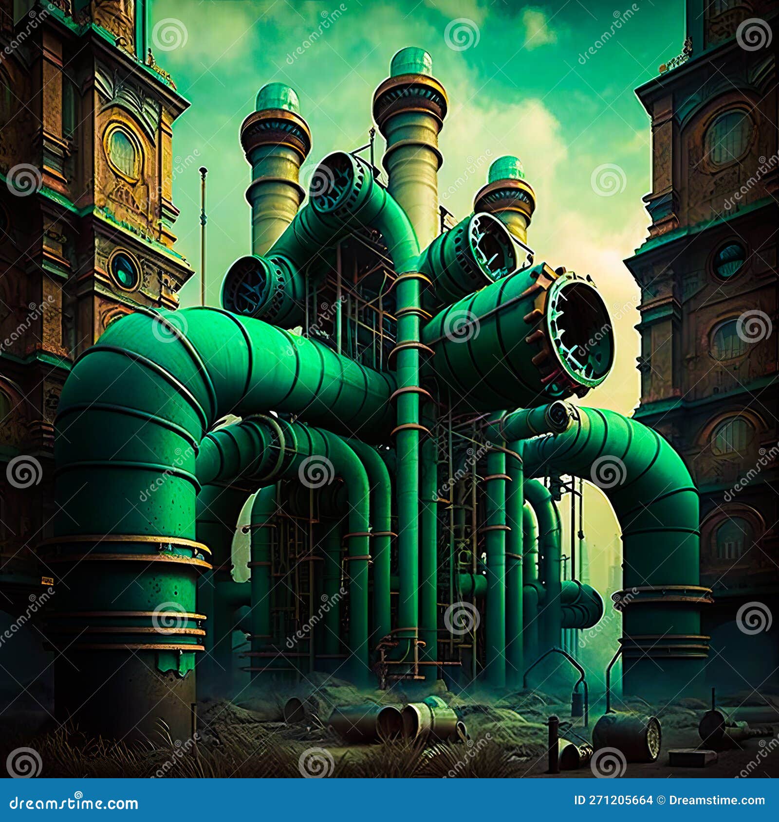 Painting of Large Green Pipe Structure. Generative AI Stock Photo ...