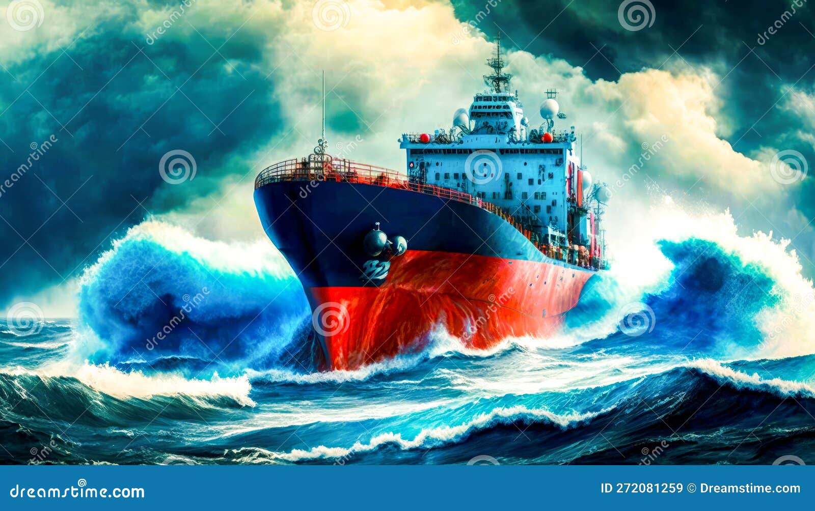 Painting of Large Ship in Rough Water. Generative AI Stock Illustration ...