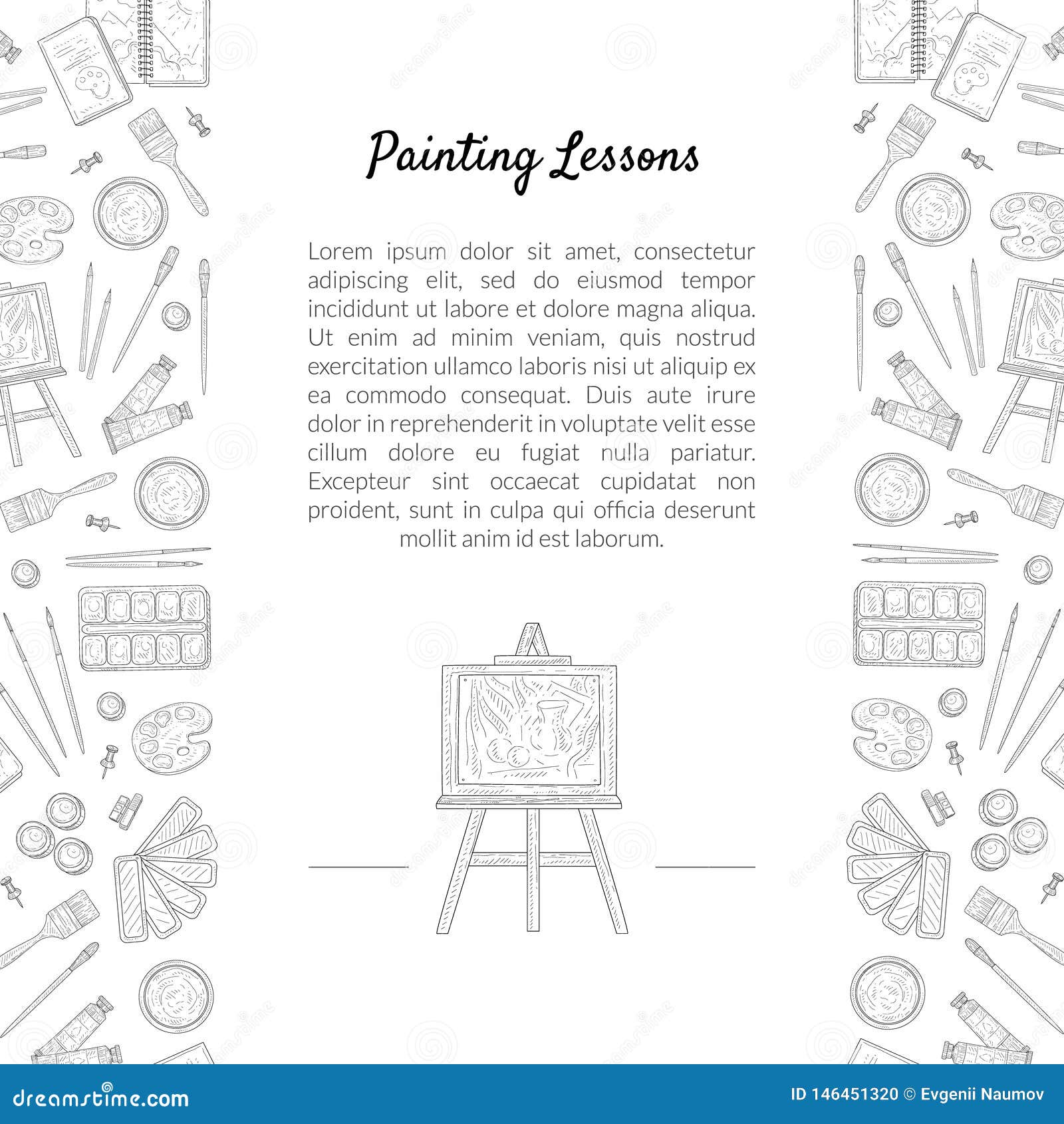 Painting Lessons Banner Template with Place for Text and Painter Tools ...