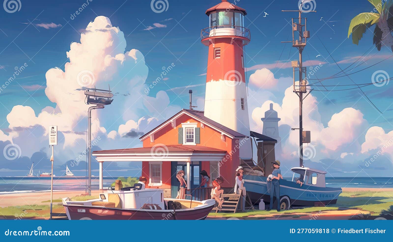 A Painting of a Lighthouse and a Boat on the Beach. AI Generative Image ...