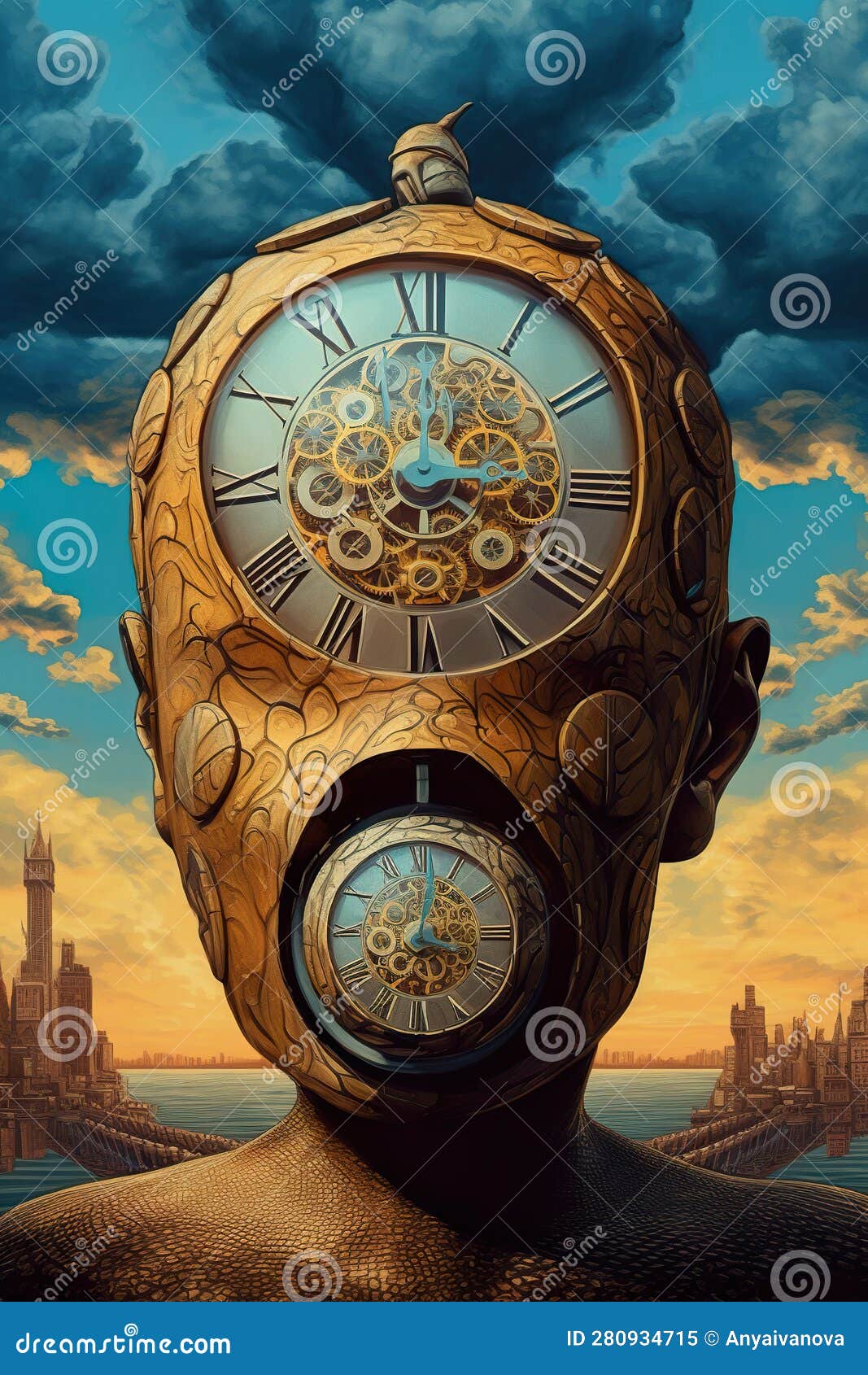 A Painting of a Man with a Clock on His Head. Generative AI Image ...