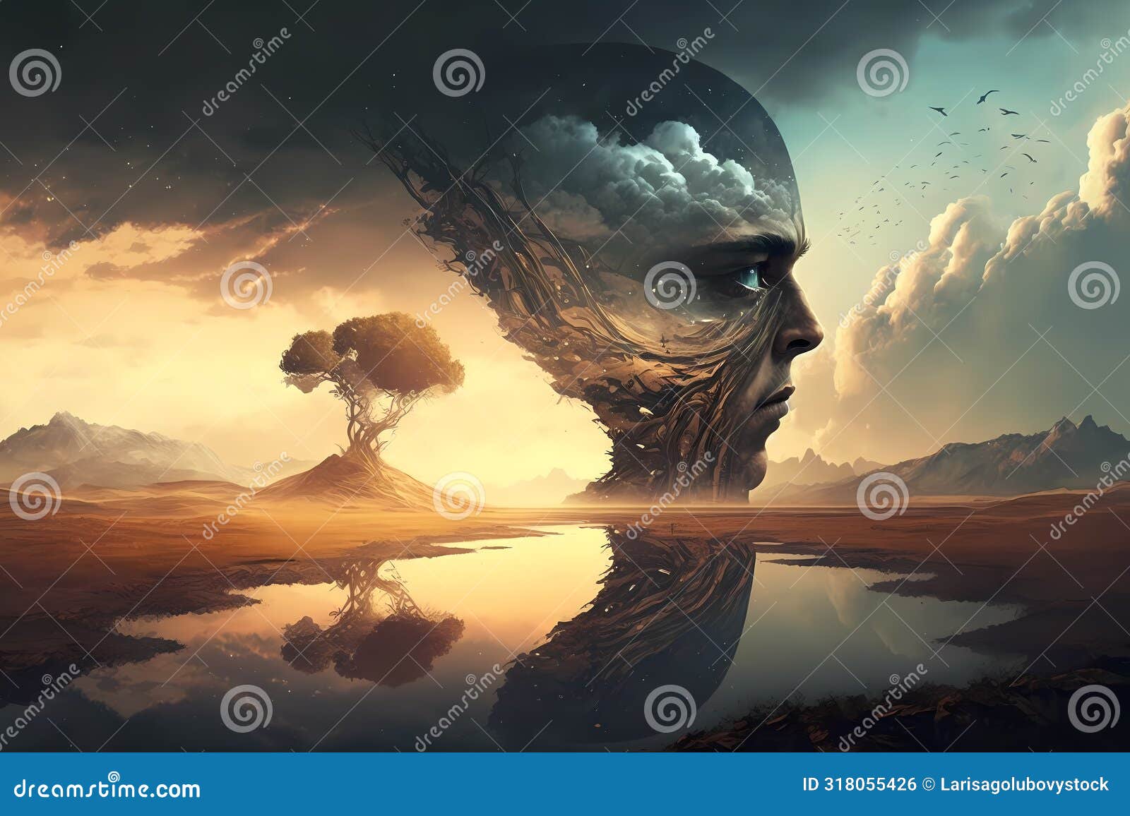 Painting of Man S Face with Tree-like Elements Abstract Art ...