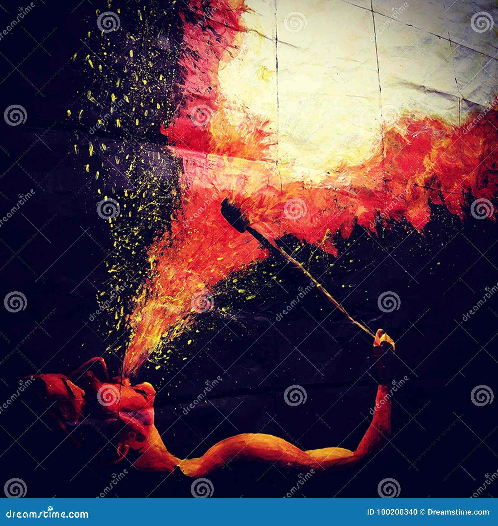 Painting of Man Spitting Out Fire Editorial Image - Image of grunge ...