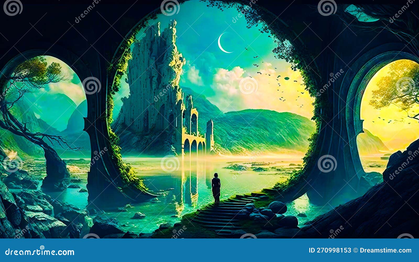 Painting of Man Standing in Front of Window. Fantasy Stock Illustration ...
