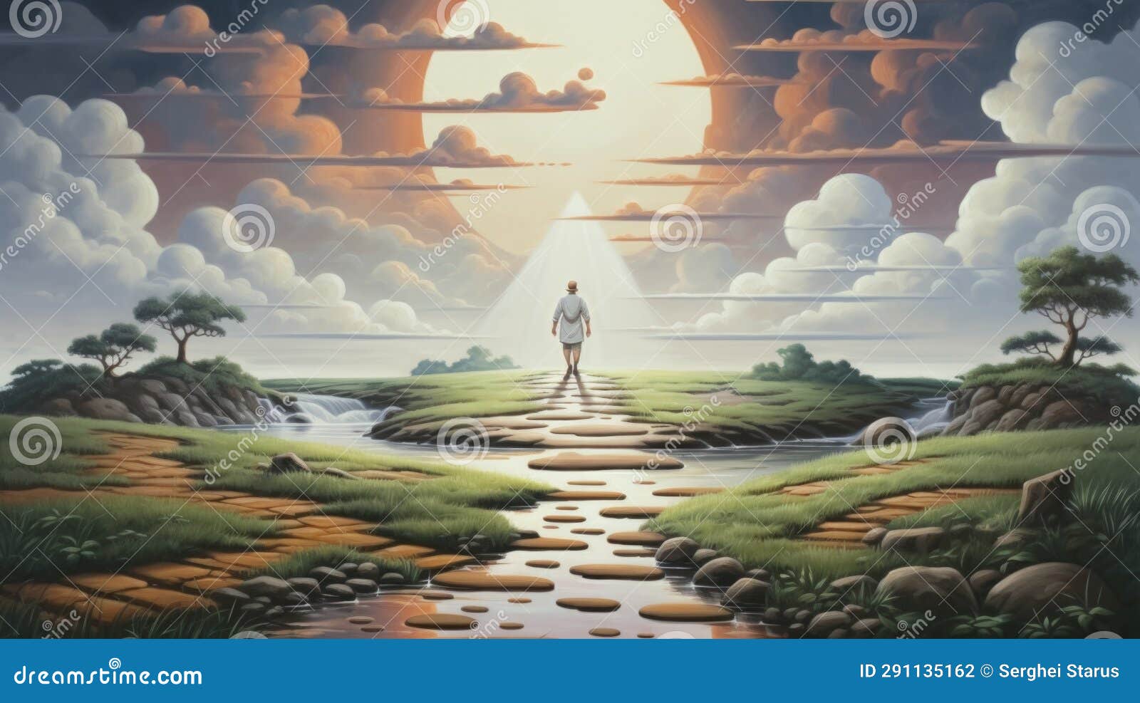 A Painting of a Man Standing on a Path, AI Stock Illustration ...