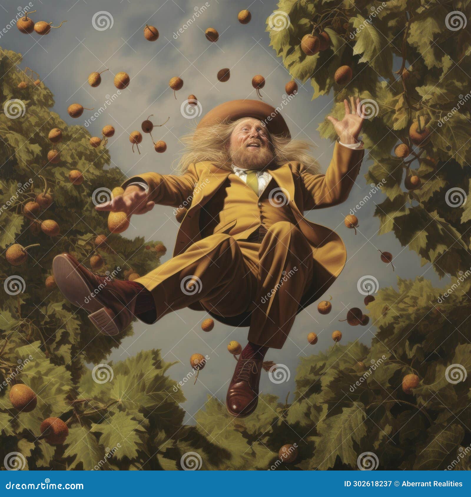 A Painting of a Man in a Suit Flying through the Air Stock Illustration ...
