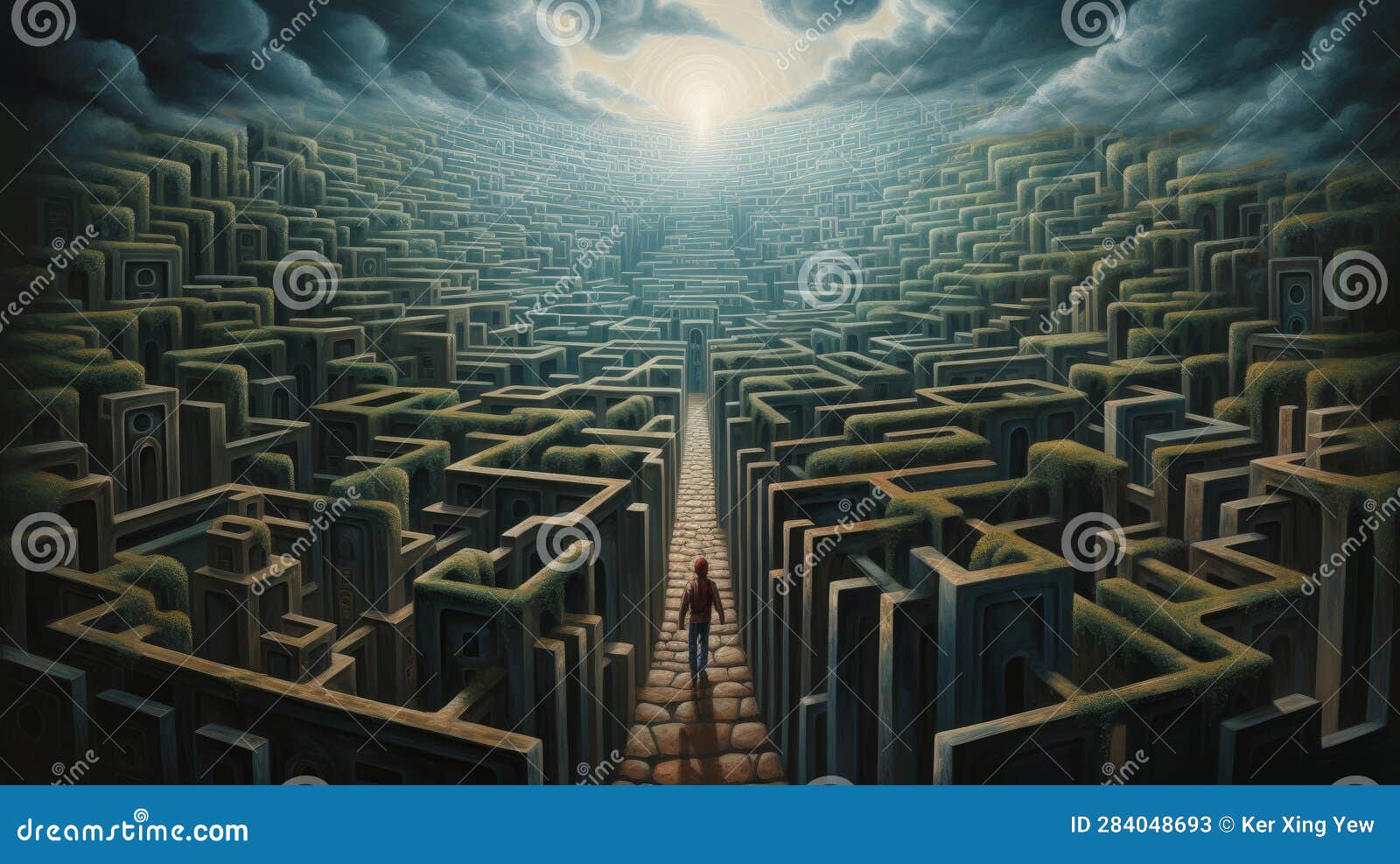 A Painting of a Man Walking through a Maze Stock Image - Image of ...