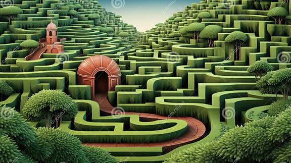 A Painting of a Maze with a Path Going through it, AI Stock Image ...