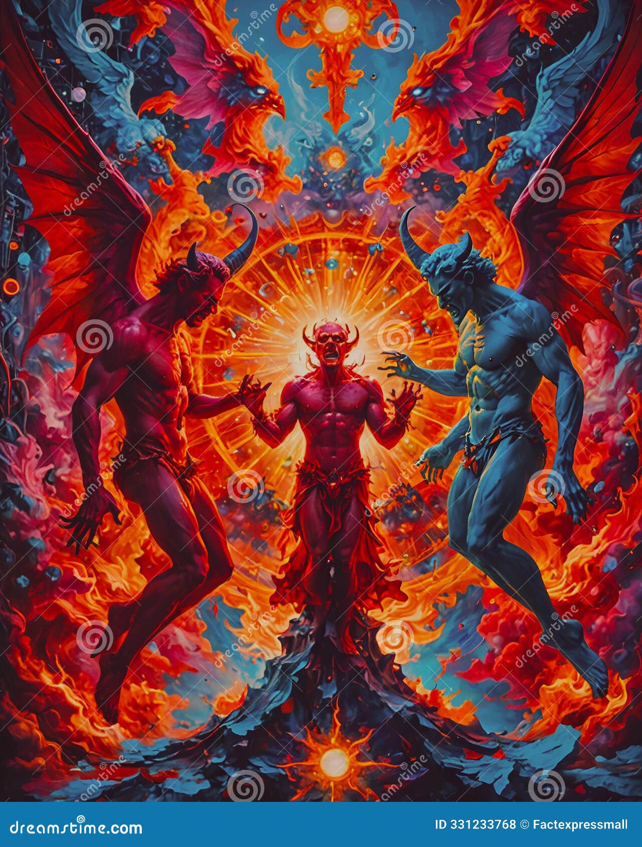 A Painting of Men with a Devil on it Stock Illustration - Illustration ...