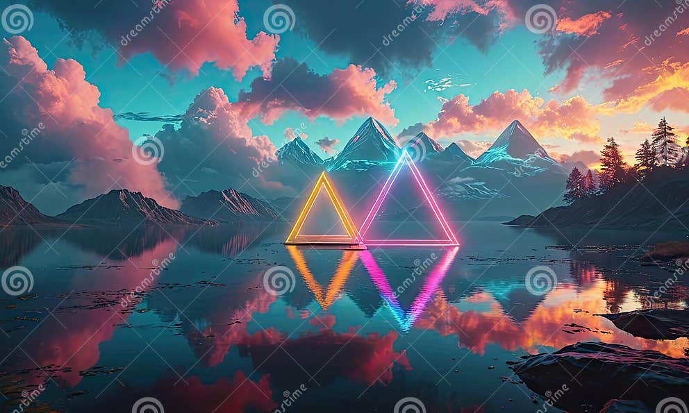 A Painting of a Mountain with Two Triangles in the Middle of it. Stock ...