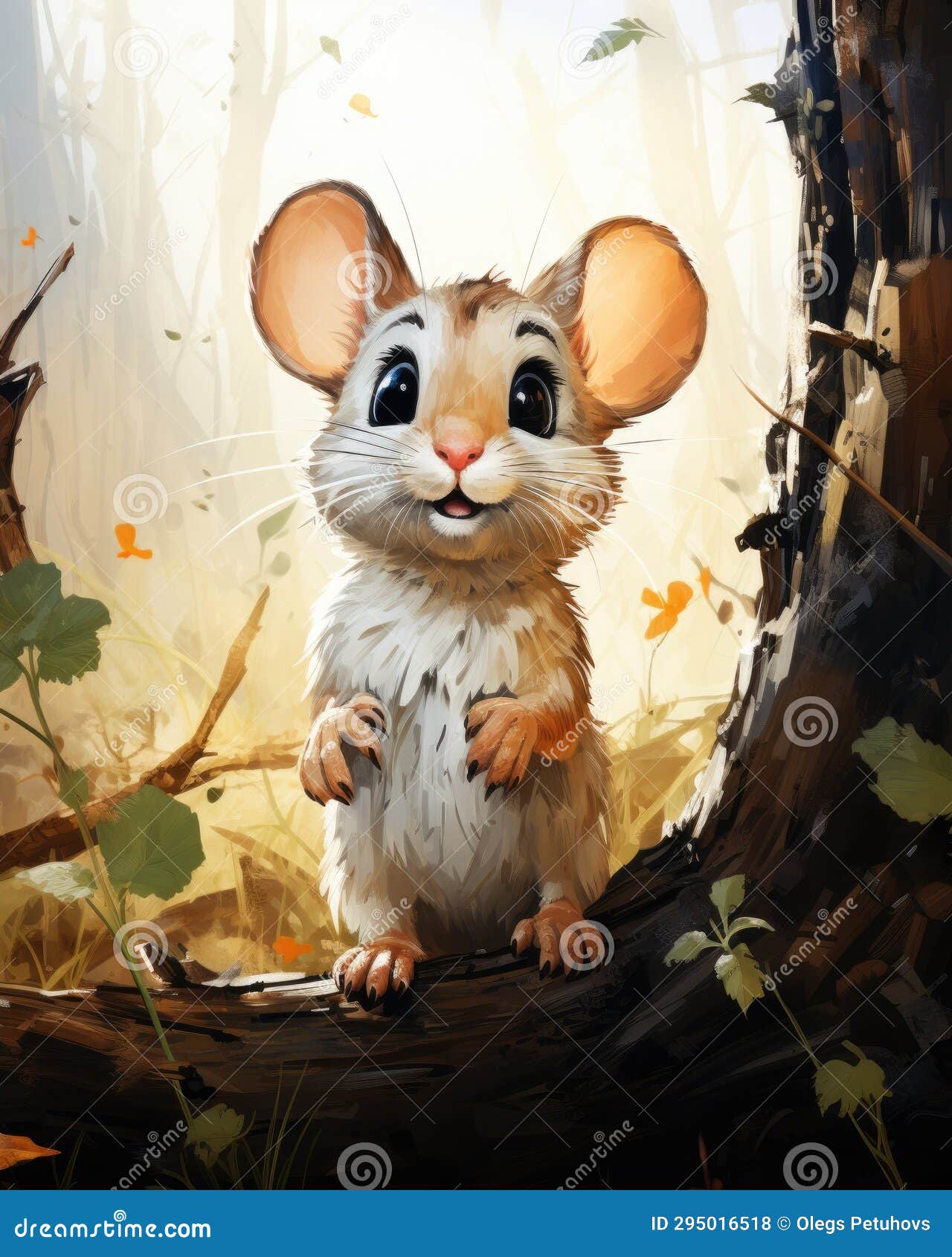 A Painting of a Mouse Sitting on a Log in a Forest. Generative Ai Stock ...