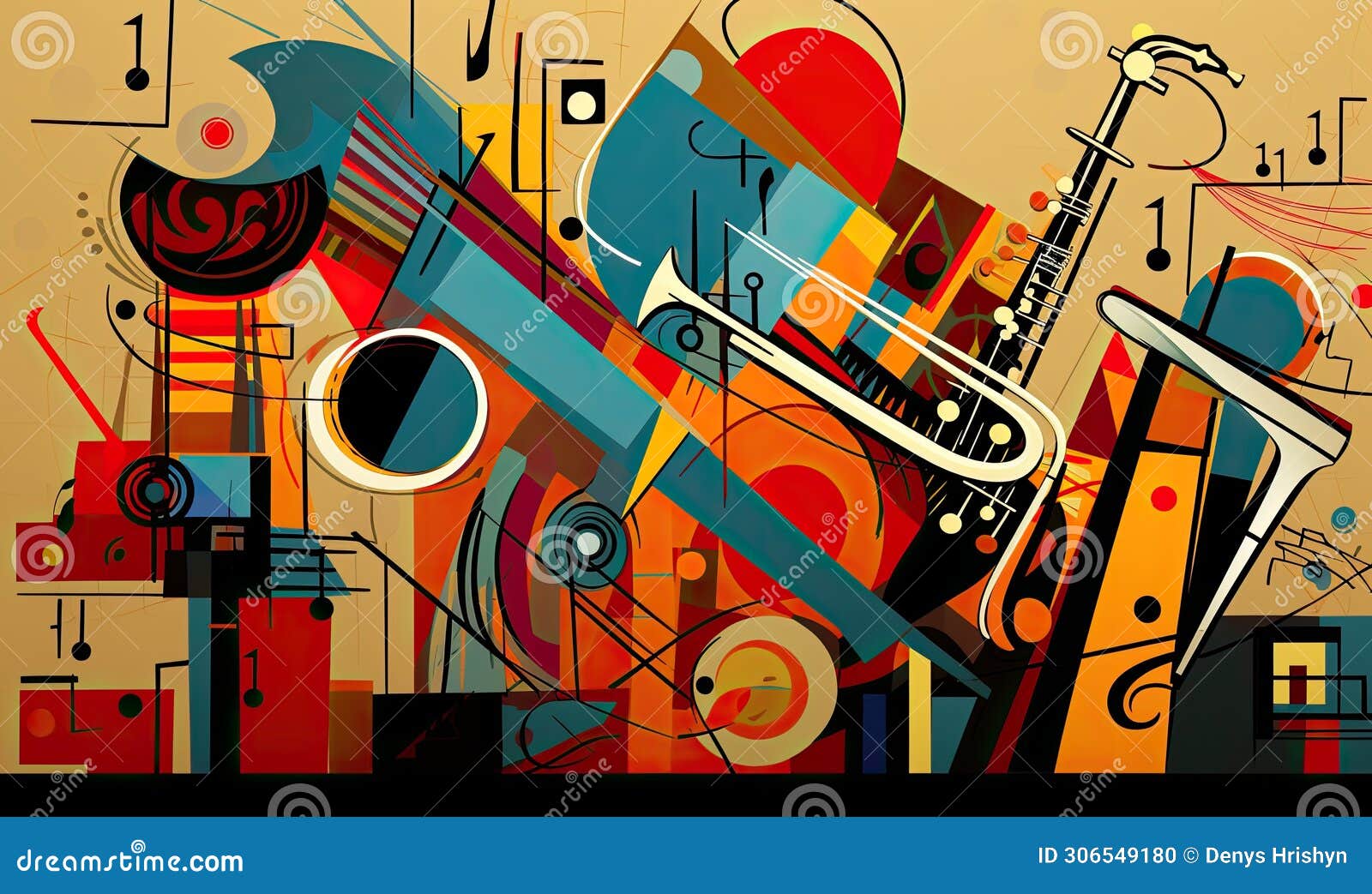 Painting of Musical Instruments on a Wall Stock Illustration ...