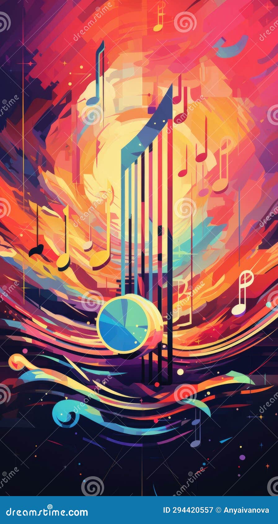 A Painting of Musical Notes and Music Notes, Vibrant Pop Art Image ...