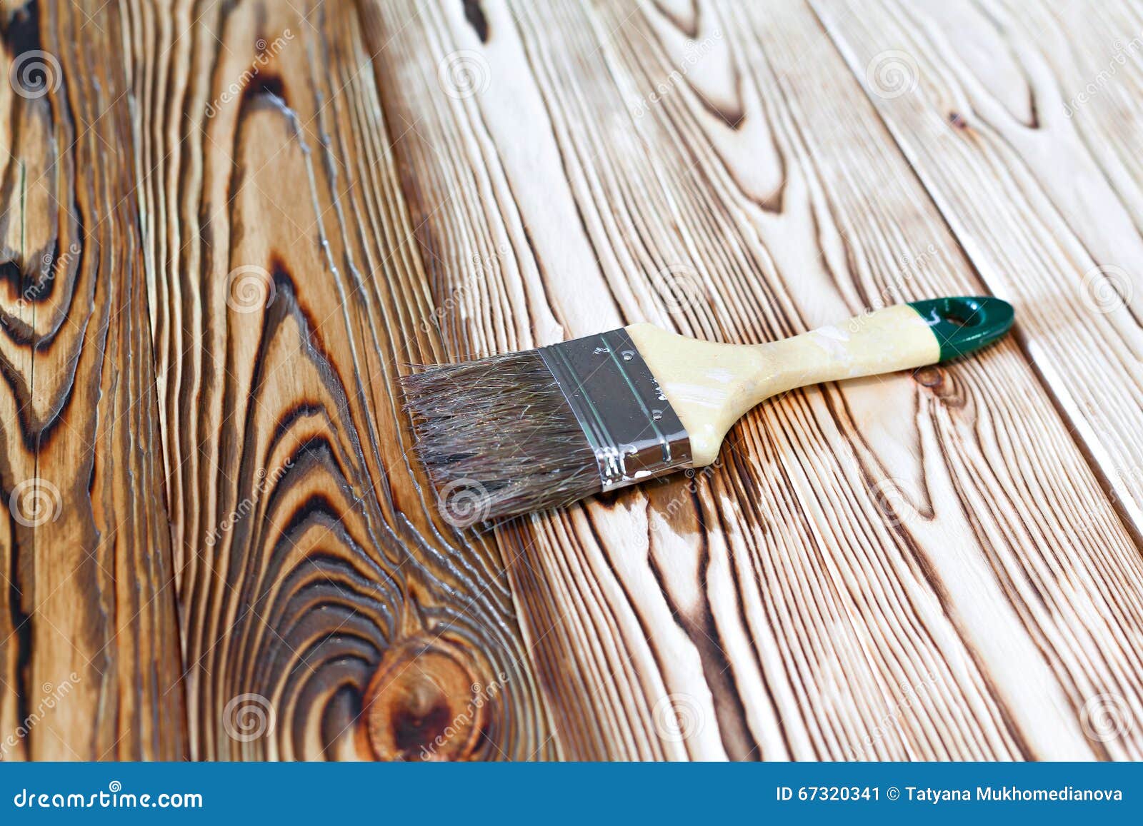 Painting Natural Wood with Paint Brush Stock Image - Image of brush ...
