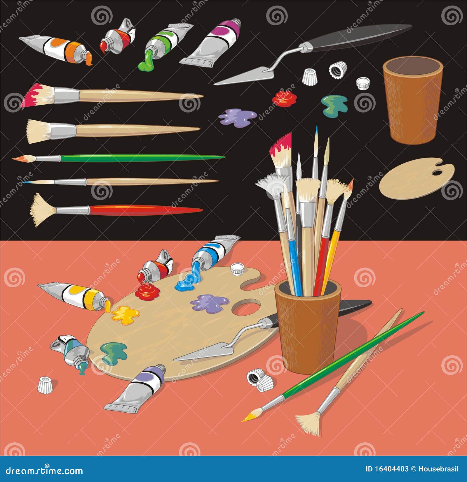 Painting Objects Collection Stock Vector - Illustration of tube, yellow ...