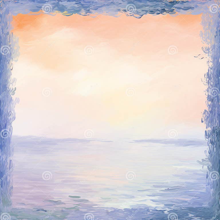 A Painting of the Ocean and Sky with a Blue Frame Stock Illustration ...