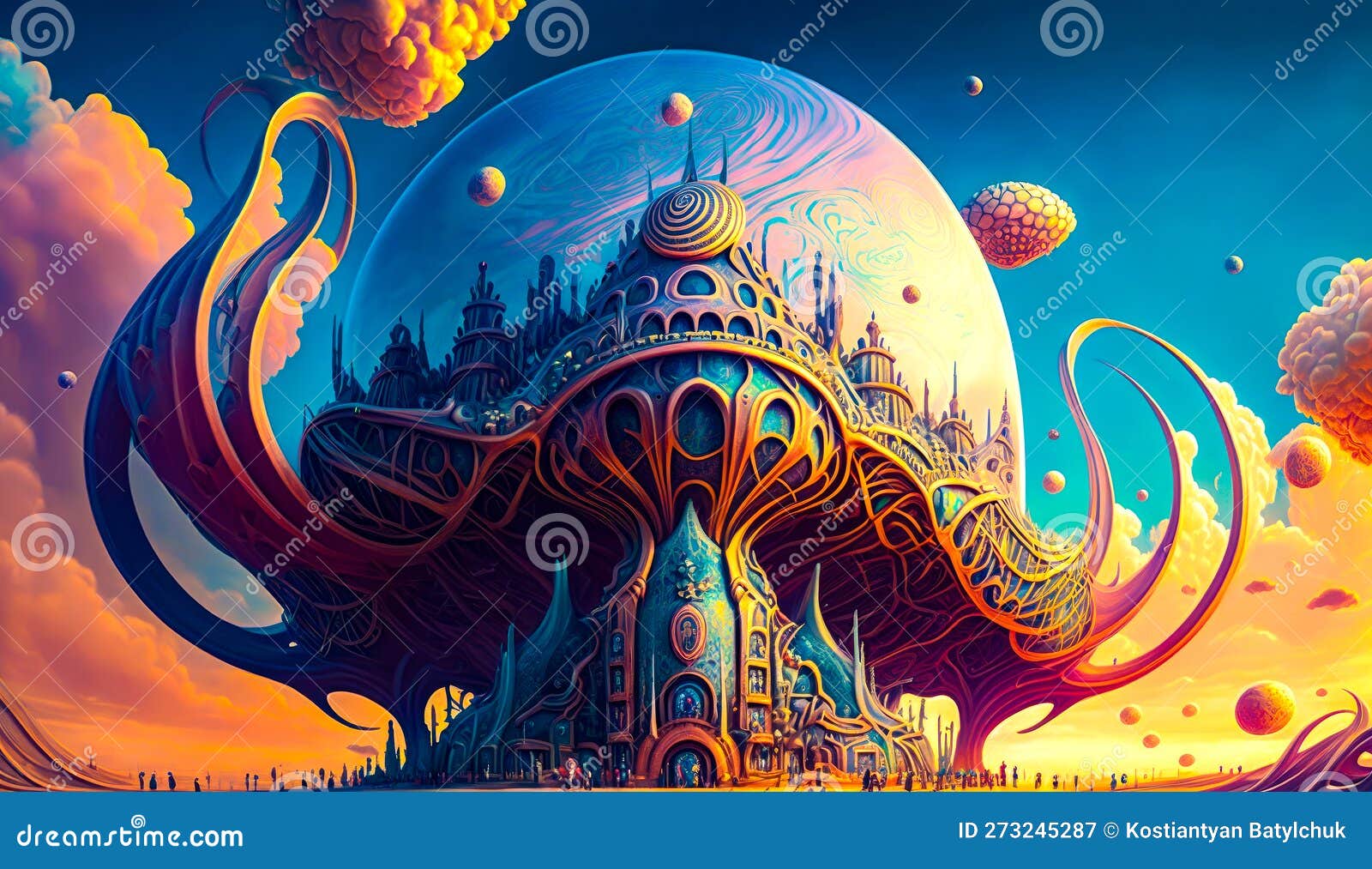 Painting of an Octopus with Castle in the Background. Generative AI ...