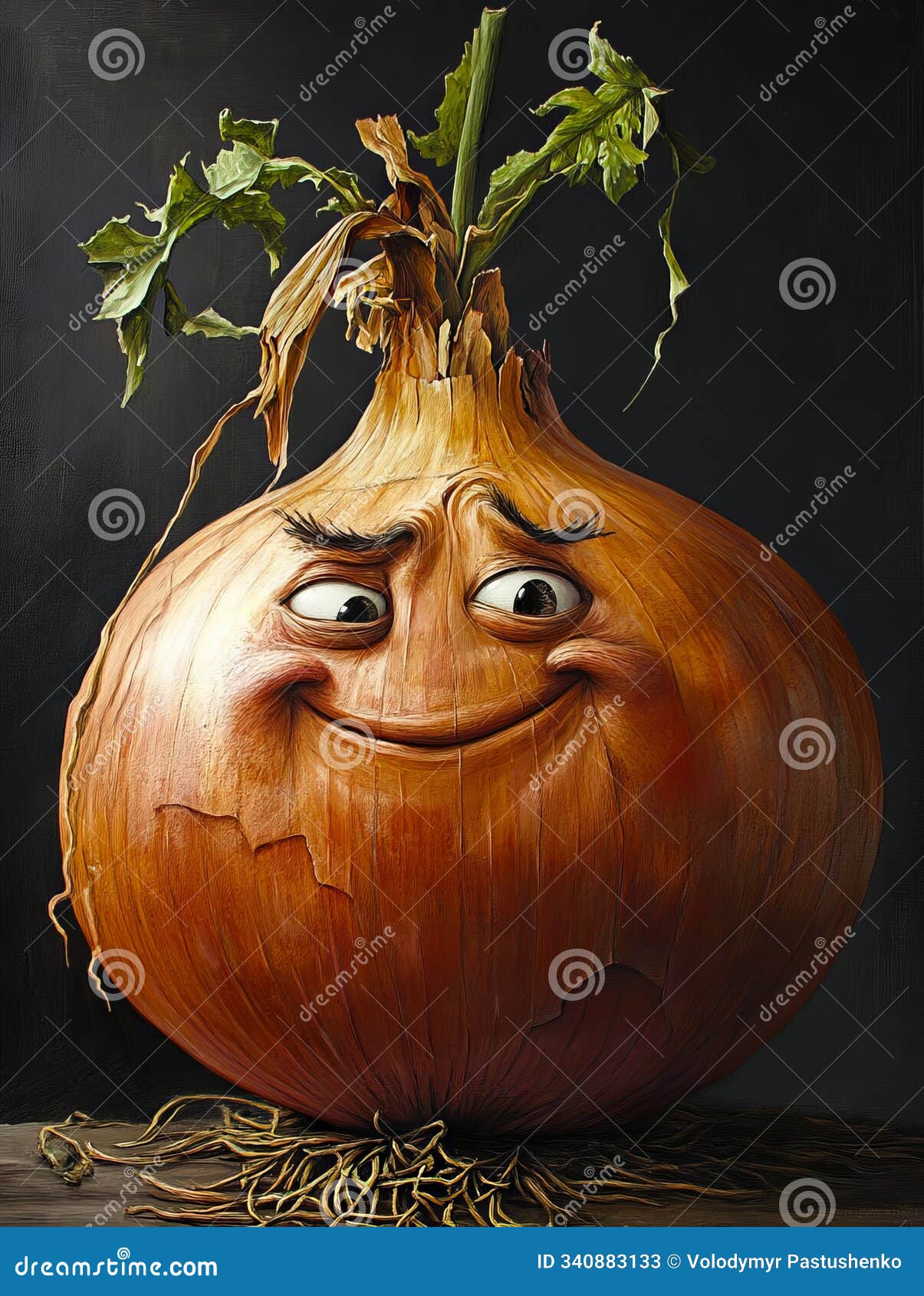 A Painting of an Onion with a Smiling Face on it Stock Image - Image of ...