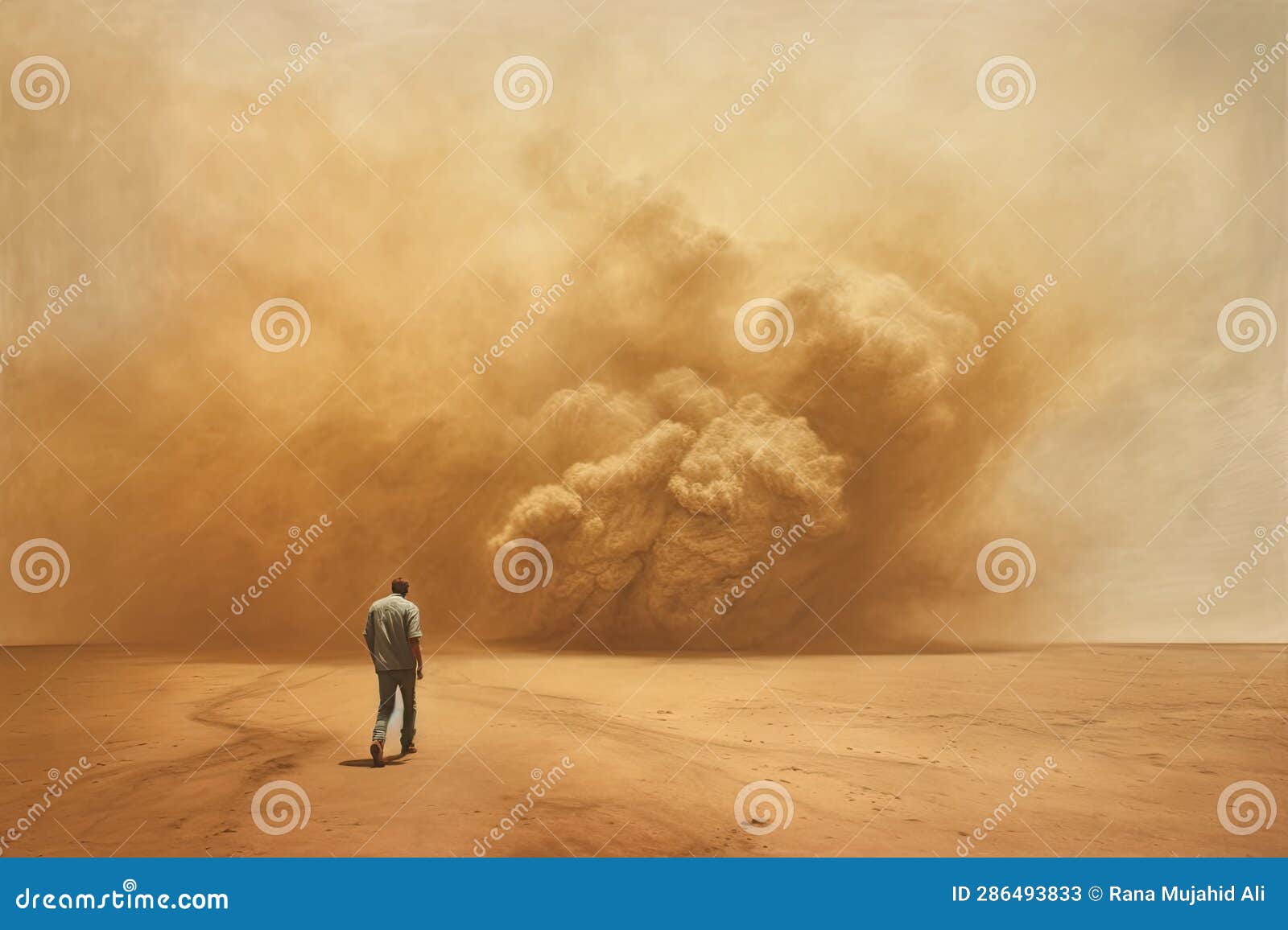A Painting of People Running in a Dust Storm, Generative AI Stock ...