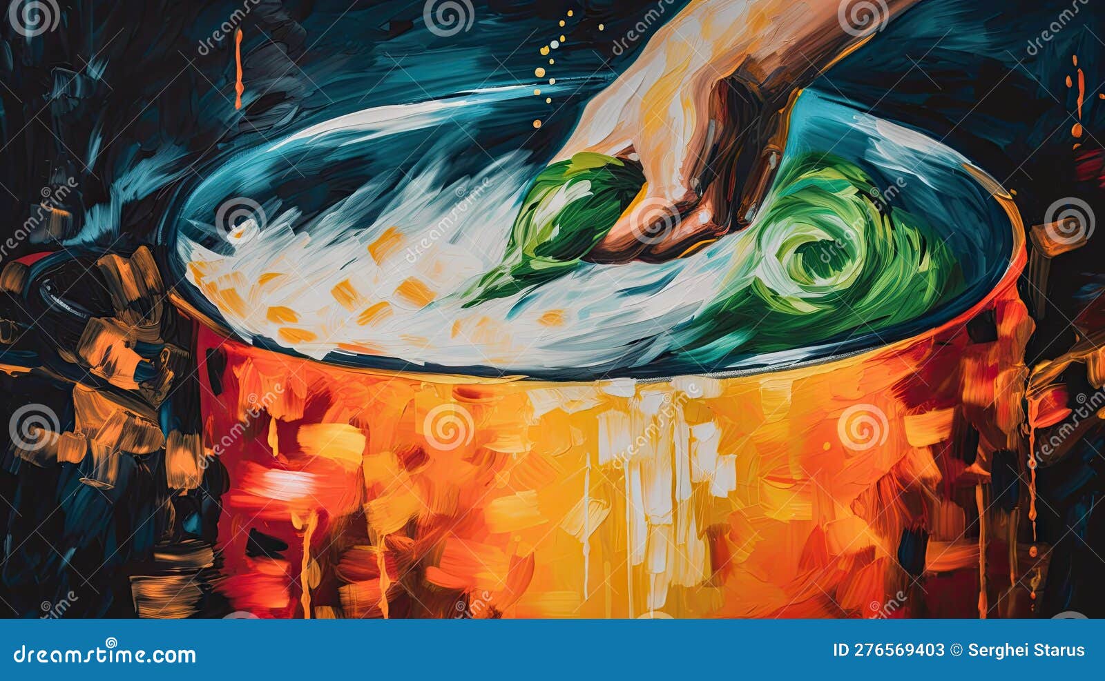 A Painting of a Person Dipping Something into a Pot. AI Generative ...