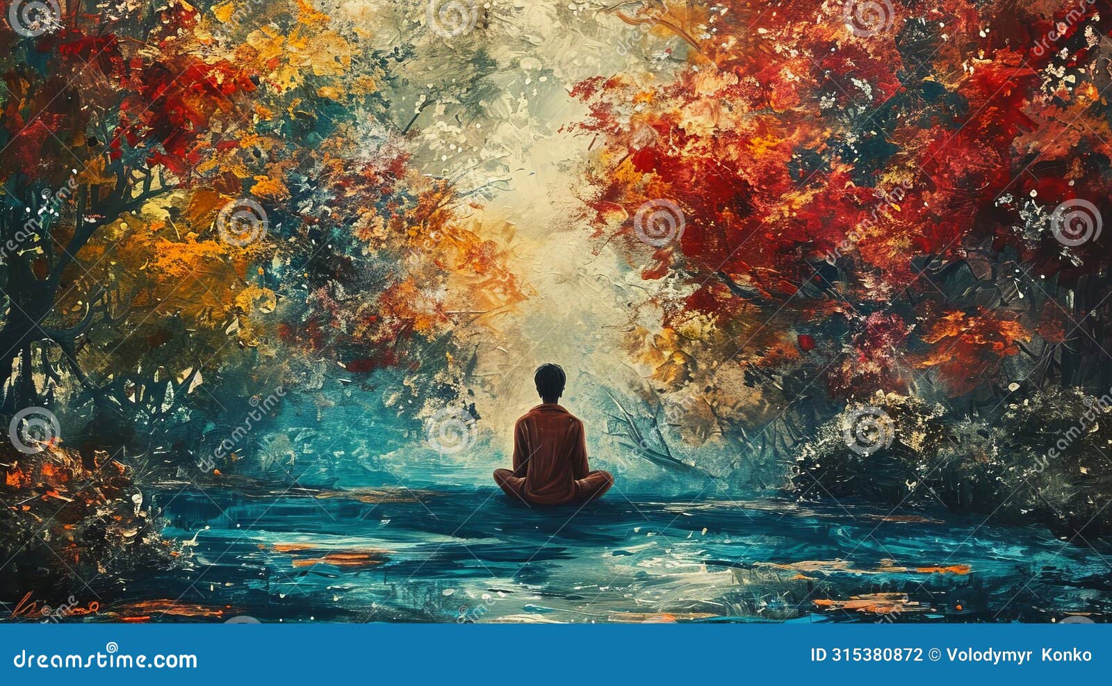 Painting Of A Person Meditating In A Peaceful Forest Royalty-Free Stock ...