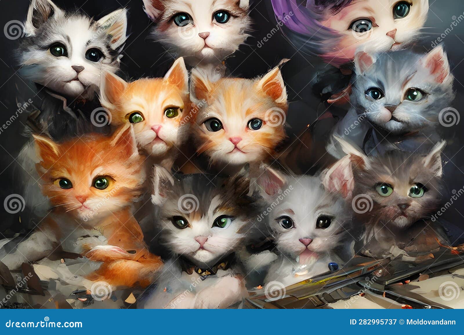 Painting Picture with Multiple Cute Cats, Generative.ai Stock ...