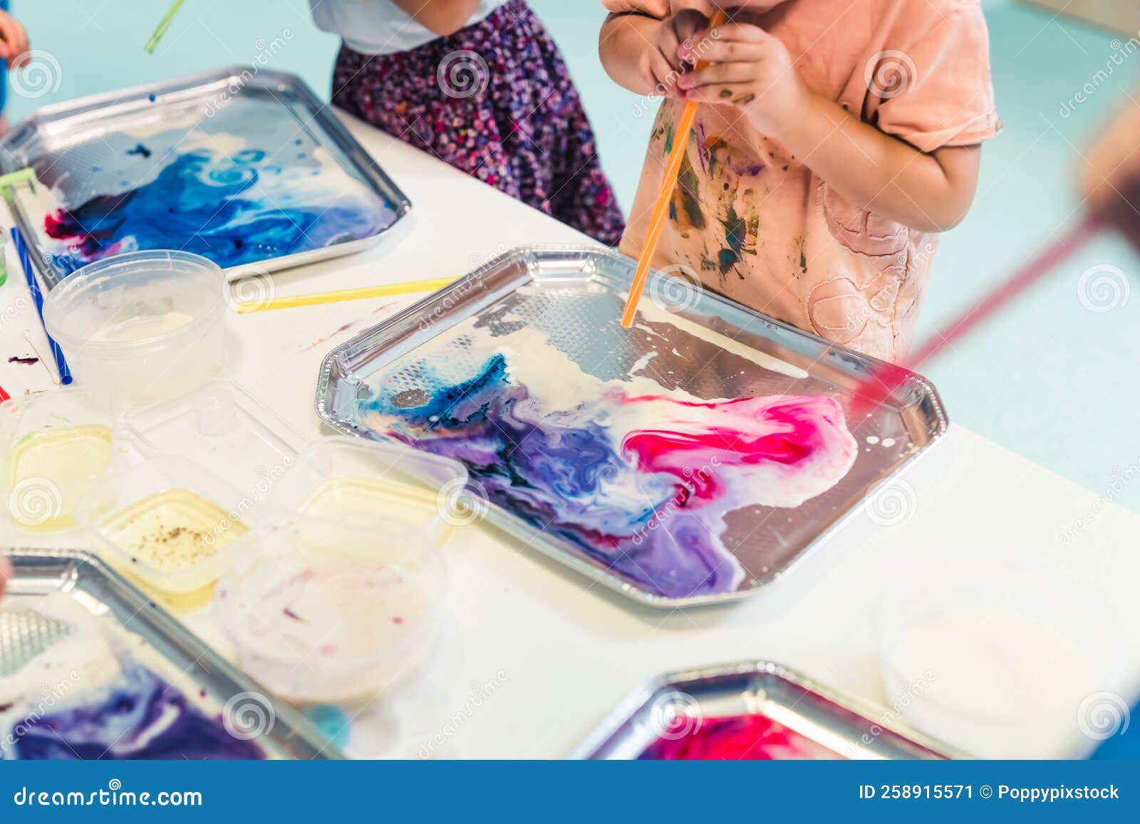 Painting Process in the Kindergarten, Creative Art Techniques Stock ...