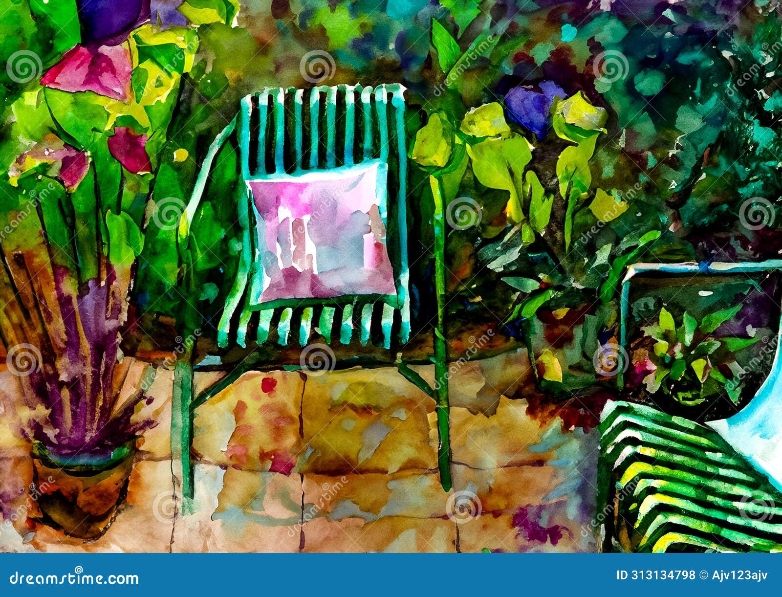 An Artistic Impressionist Painting Style of a Colourful Courtyard ...