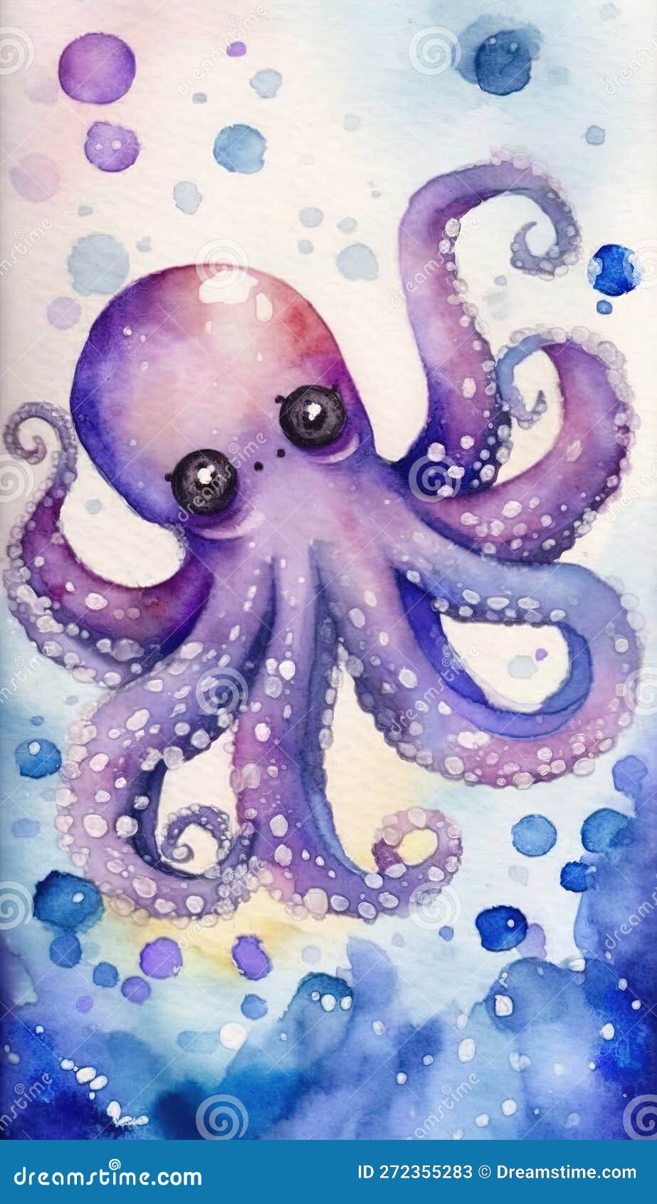 A Painting of a Purple Octopus on a Blue and Purple Background Stock ...