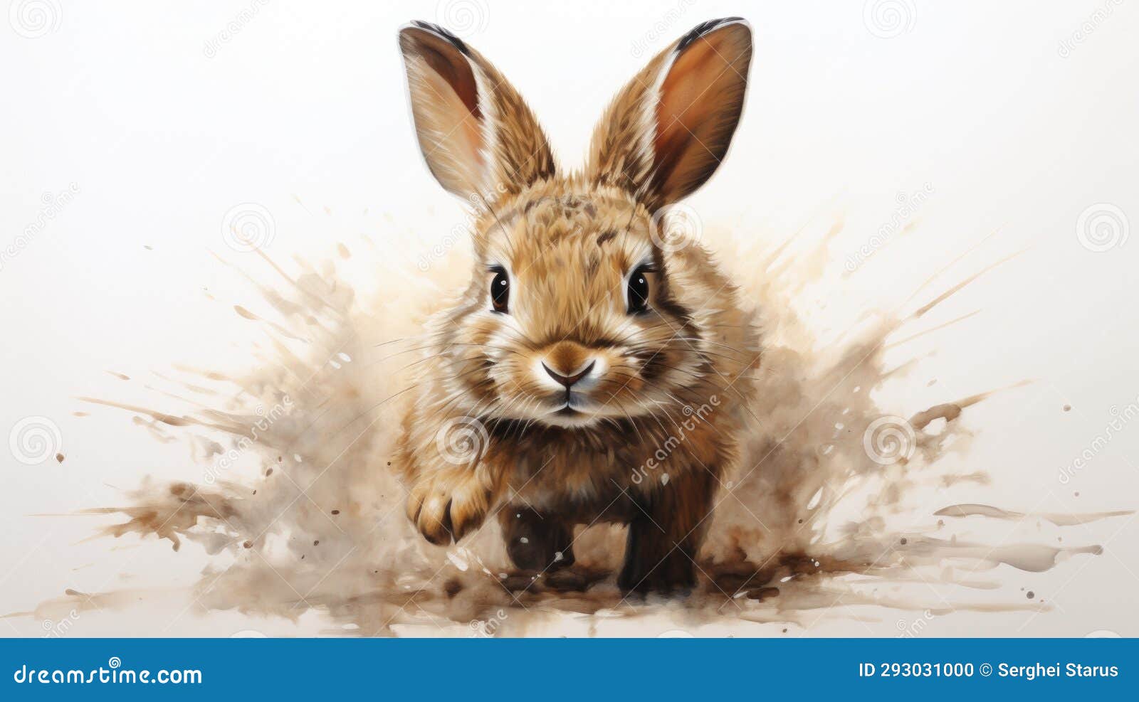A Painting of a Rabbit Running through a Muddy Field, AI Stock ...