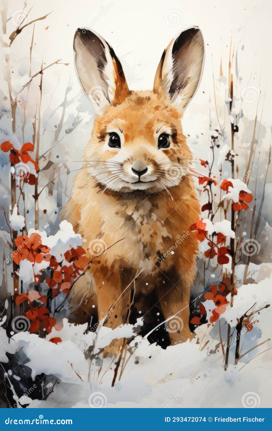 A Painting of a Rabbit in the Snow. Stock Illustration - Illustration ...