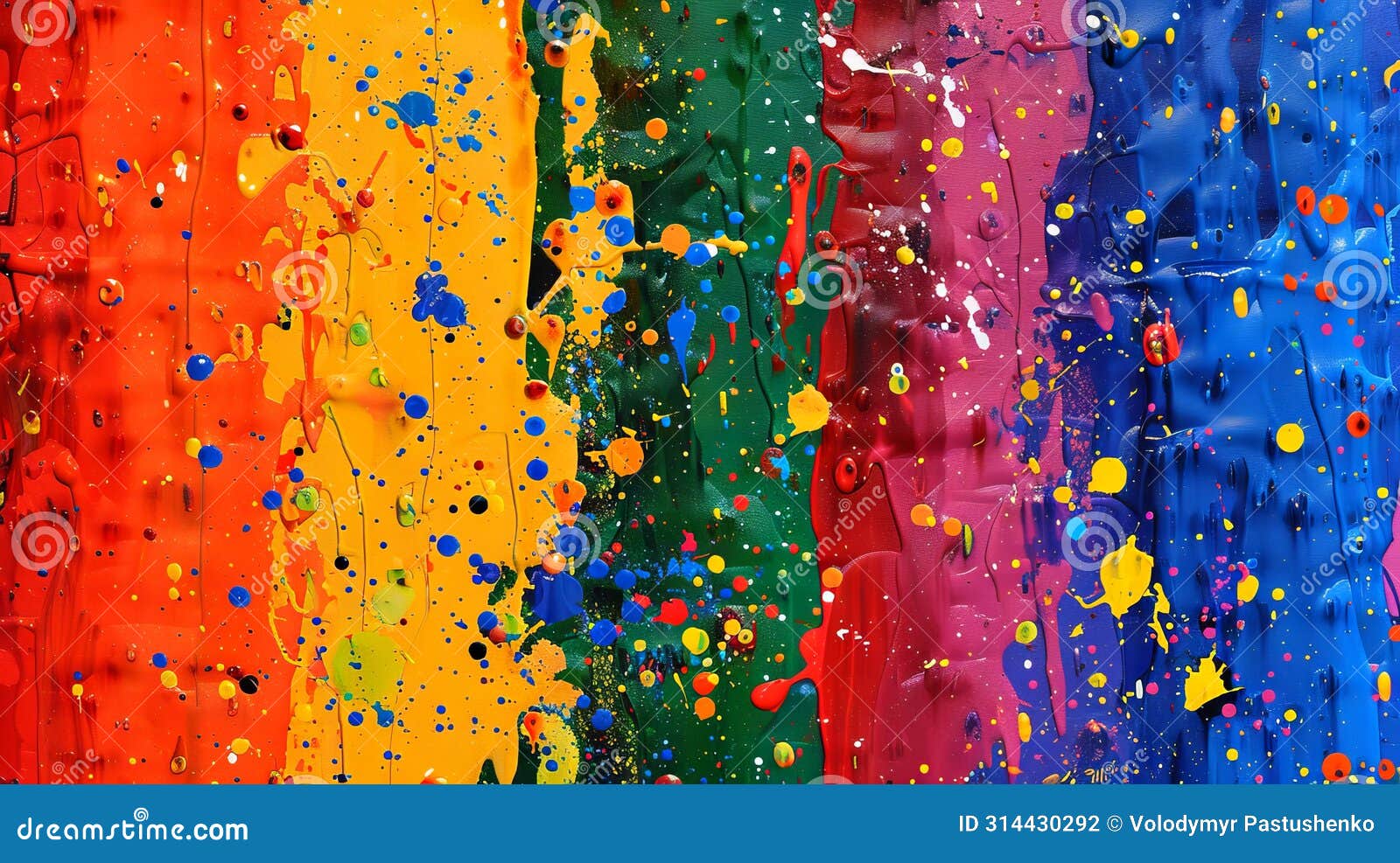 A Painting with a Rainbow of Paint Splatters. Pride Color Stock Photo ...